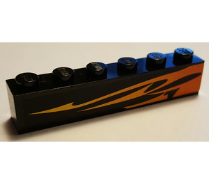 LEGO Black Brick 1 x 6 with Orange Flame (Right) Sticker (3009) | Brick ...