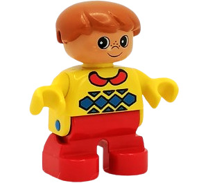 LEGO Boy with Yellow Top with Red Collar and Blue Shapes Duplo Figure ...