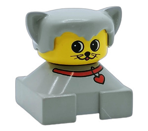 LEGO Cat with Gray Hair with Ears and Yellow Face on Gray Base Duplo ...