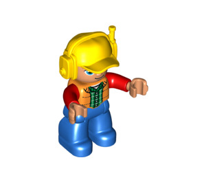 LEGO Construction Worker with Orange Vest and Yellow Cap with Headset ...