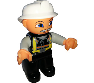 LEGO Firefighter with White Helmet and Moustache with Gray Arms Duplo ...