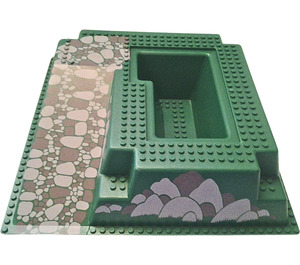 LEGO Green Baseplate 32 x 32 Raised with Ramp and Pit with Gray Rocks ...