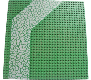 LEGO Green Baseplate 32 x 32 with Driveway with Light Gray Cobblestones ...