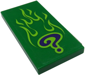LEGO Green Tile 2 x 4 with Riddler Logo and Green Flames Sticker (87079 ...