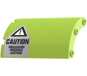 LEGO Lime Panel 4 x 4 x 6 Curved with Warning Symbol and ‘CAUTION’ in 4 ...