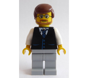 LEGO Man with Reddish Brown Hair, Glasses, Black Vest and Blue Striped ...