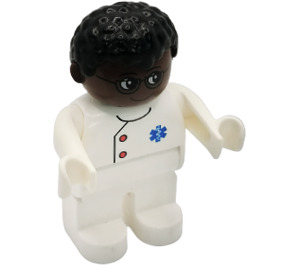 LEGO Medic with White Uniform and Black Hair with Brown Head Duplo ...