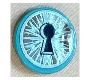 LEGO Medium Azure Tile 2 x 2 Round with Dark Blue Keyhole Sticker with ...