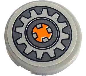 LEGO Medium Stone Gray Tile 2 x 2 Round with Cog Wheel Sticker with "X ...
