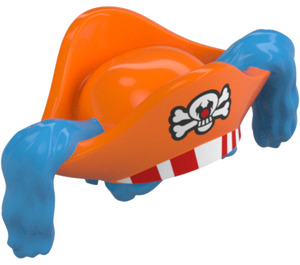 LEGO Orange Pirate Hat with Skull and Bones with Dark Azure Ponytails ...