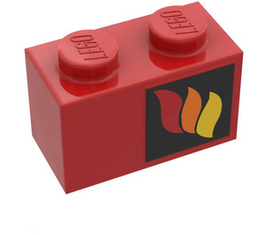 LEGO Red Brick 1 x 2 with Classic Fire Logo (Right) Sticker with Bottom ...