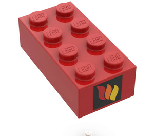 LEGO Red Brick 2 x 4 with Classic Fire Logo (One End) Sticker (Earlier ...