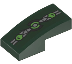 LEGO Slope 1 x 2 Curved with Silver and Green Strap Sticker (3593 ...