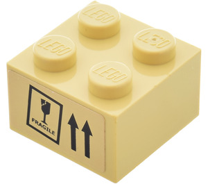 LEGO Tan Brick 2 x 2 with ‘FRAGILE’ Glass and Up Arrows Sticker (3003 ...