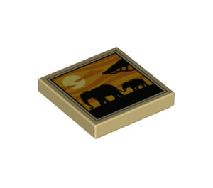 LEGO Tan Tile 2 x 2 with Elephants Silhouettes with Groove (3068 / ...