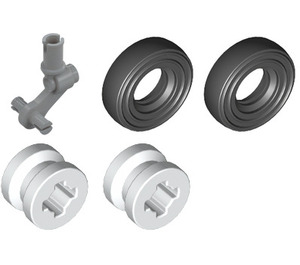 LEGO Technic Pin with Wheels Holder with White Wheels and Black Tires ...