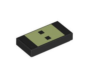 LEGO Tile 1 x 2 with Yellow Rectangle with Black Squares with Groove ...