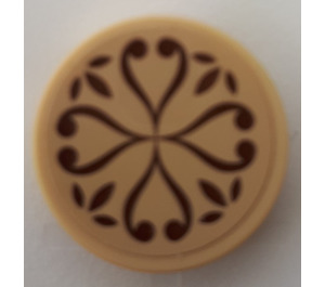LEGO Tile 2 x 2 Round with Reddish Brown Elves Scrollwork Sticker with ...