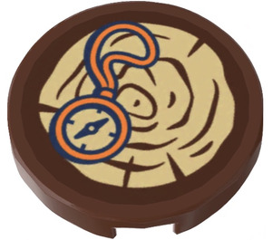 LEGO Tile 2 x 2 Round with Wood Grain and Compass Sticker with Bottom ...