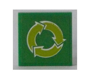 LEGO Tile 2 x 2 with Lime Recycling Arrows Sticker with Groove (3068 ...