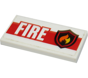 LEGO Tile 2 x 4 with White 'FIRE' , Fire Logo Badge and Red Stripe on ...