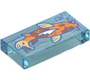 LEGO Transparent Light Blue Tile 1 x 2 with Koi Fish with Groove (3069 ...