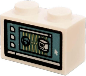 LEGO White Brick 1 x 2 with Computer Screen Sticker with Bottom Tube ...