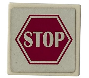 LEGO White Roadsign Clip-on 2 x 2 Square with Stop Sign Sticker with ...