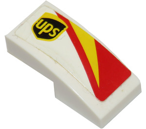 LEGO White Slope 1 x 2 Curved with Red and Yellow Stripes and UPS Logo ...