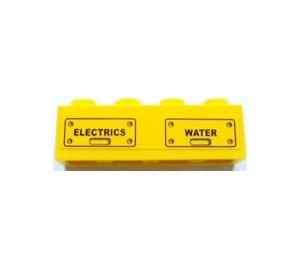 LEGO Yellow Brick 1 x 4 with 'ELECTRICS' and 'WATER' and Bolts Sticker ...