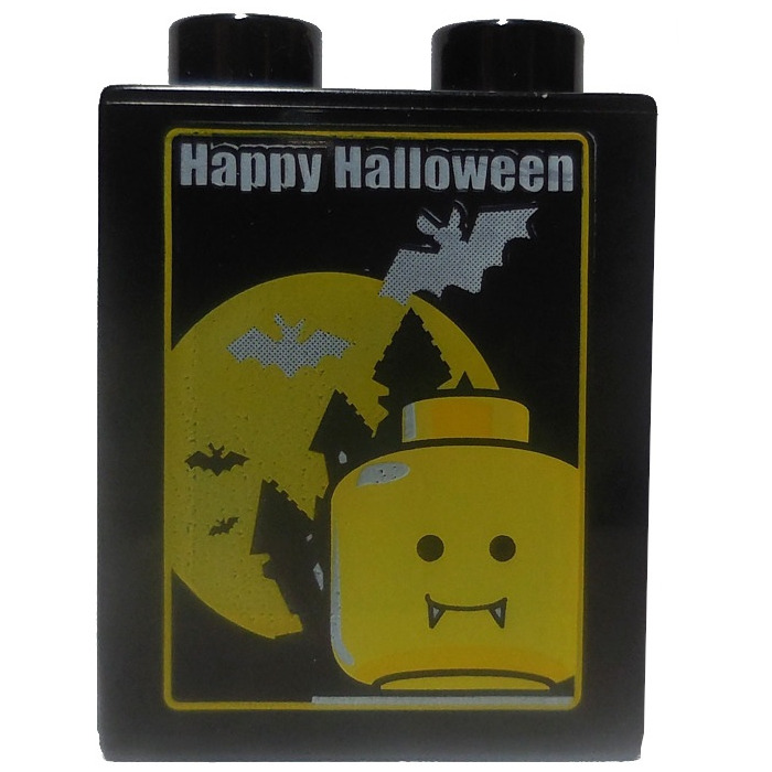 Duplo Black Brick 1 x 2 x 2 with Happy Halloween and Vampire Head ...