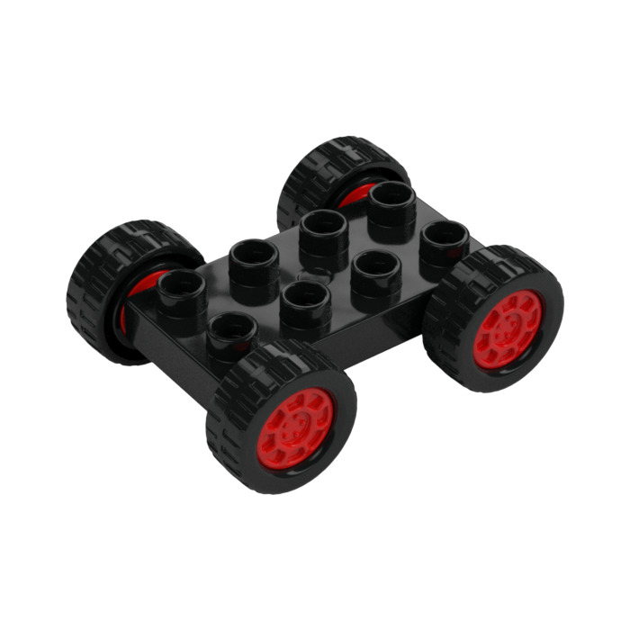 Duplo Car Base 2 x 4 with Black Tires and Red Wheels (35075 / 42428 ...