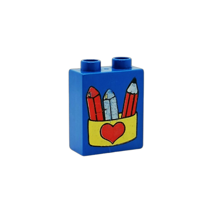 Duplo Blue Brick 1 x 2 x 2 with Pencil and Chalks in Tin (4066) | Brick ...