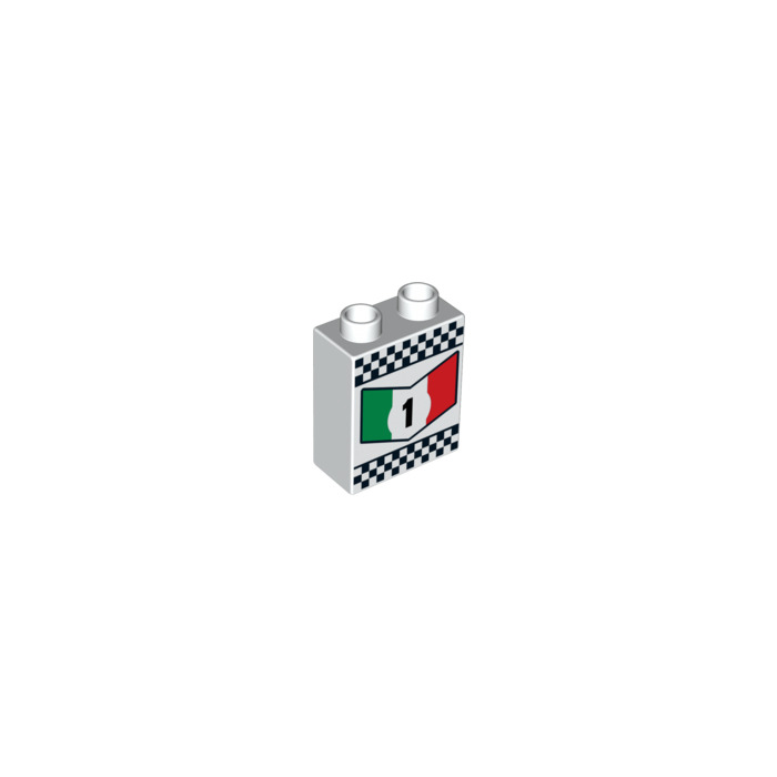 Duplo Brick 1 x 2 x 2 with Italian Flag "1" and Checkered Flag (4066 / ...