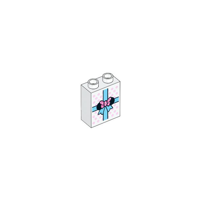 Duplo Brick 1 x 2 x 2 with ribbon and spotty paper present with Bottom ...