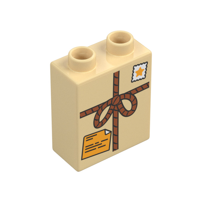 Duplo Brick 1 x 2 x 2 with Tied Parcel with Stamp and Label (4066 / ...