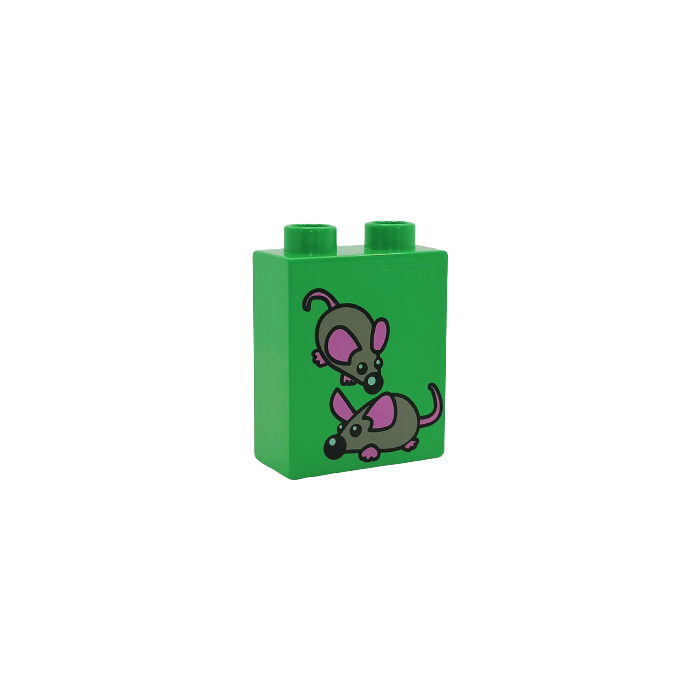 Duplo Bright Green Brick 1 x 2 x 2 with Two Mice (4066 / 41472) | Brick ...