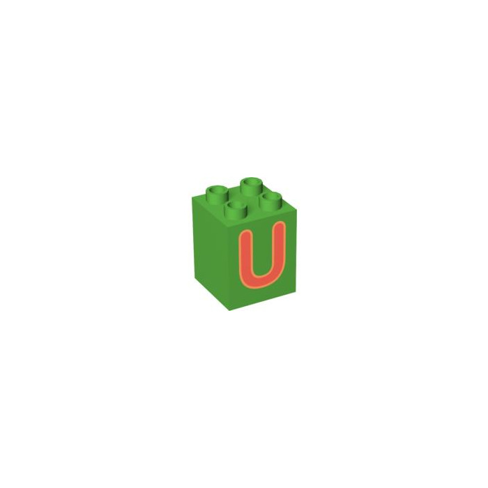 Duplo Bright Green Brick 2 x 2 x 2 with Red 'U' (31110 / 93017) | Brick ...