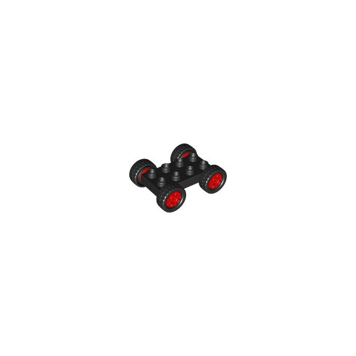Duplo Car Base 2 x 4 with Black Tires and Red Wheels (35075 / 42428 ...
