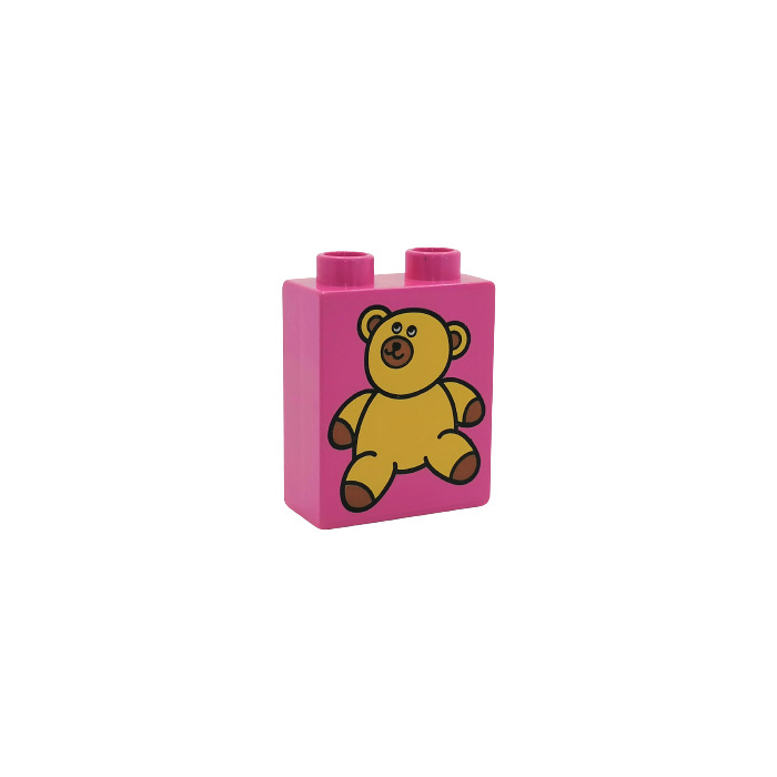 Duplo Dark Pink Brick 1 x 2 x 2 with Yellow Teddy Bear (4066 / 42657 ...