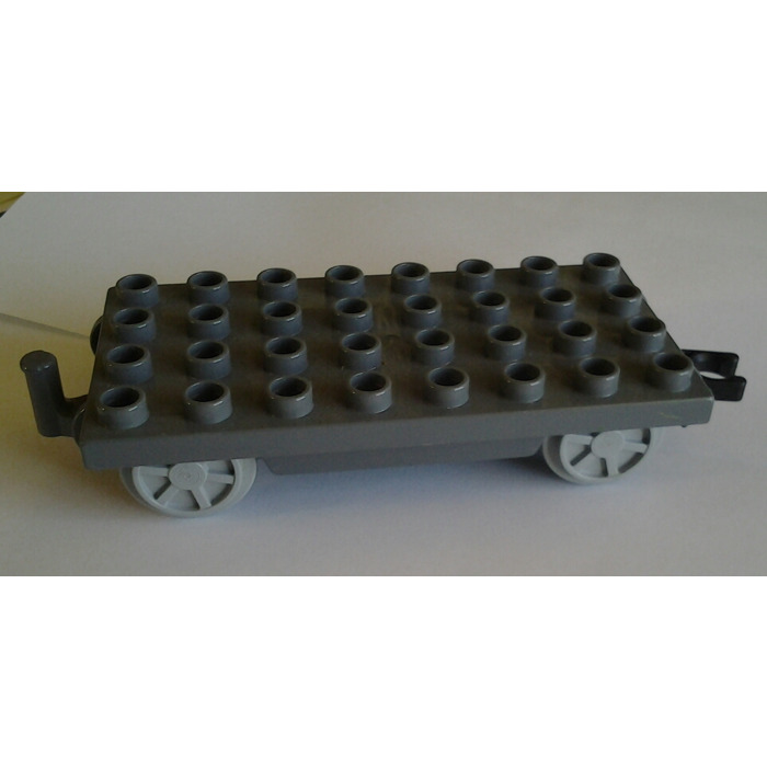 Duplo Dark Stone Gray Train Wagon 4 x 8 with Medium Stone Gray Wheels ...
