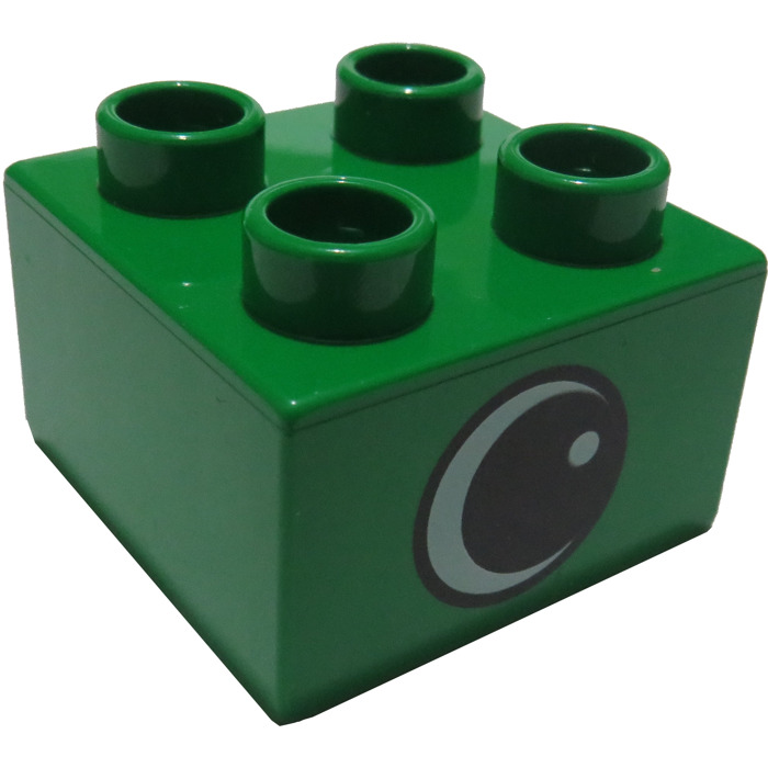 Duplo Green Brick 2 x 2 with Eye on two sides and white spot (50732 / ...