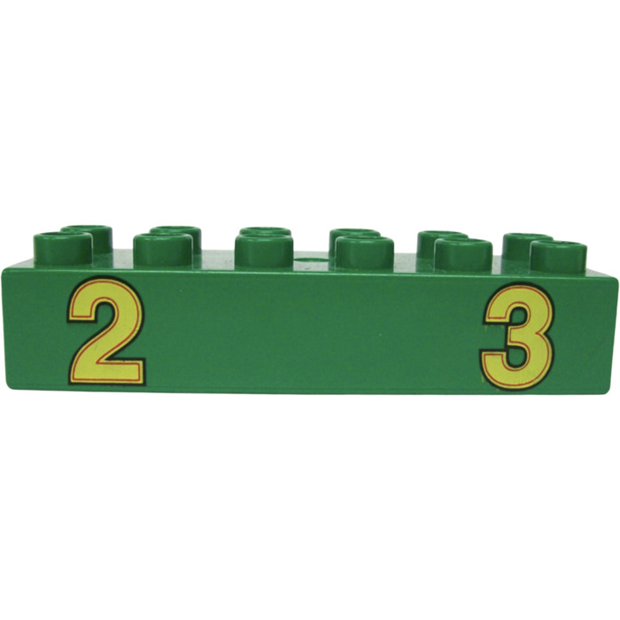 Duplo Green Brick 2 x 6 with yellow numbers two and three (2300 ...