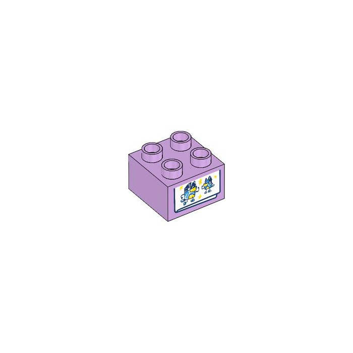 Duplo Lavender Brick 2 x 2 with Drawing of Bluey and Bandit (3437 ...