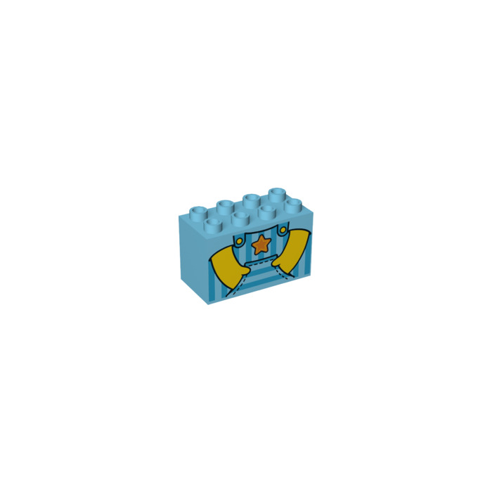 Duplo Medium Azure Brick 2 x 4 x 2 with overalls with gold star (31111 ...