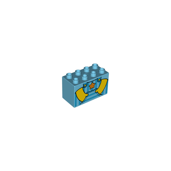 Duplo Medium Azure Brick 2 x 4 x 2 with overalls with gold star (31111 ...
