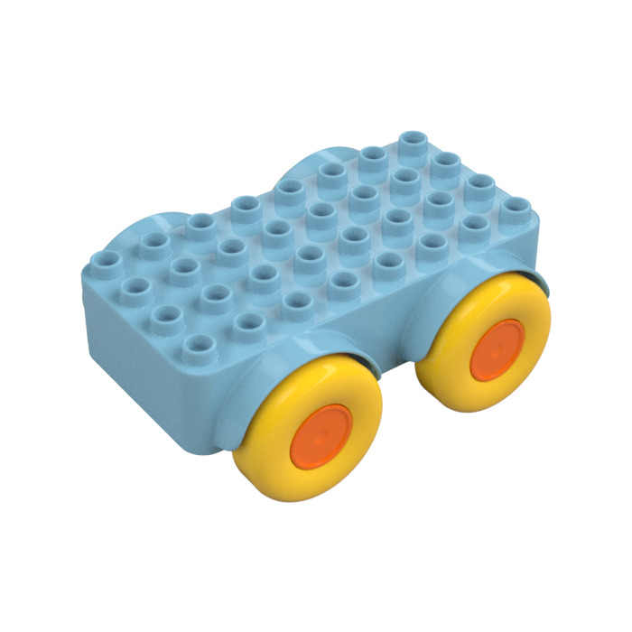 Duplo Medium Azure Car Base 4 x 8 with Yellow Wheels | Brick Owl - LEGO ...