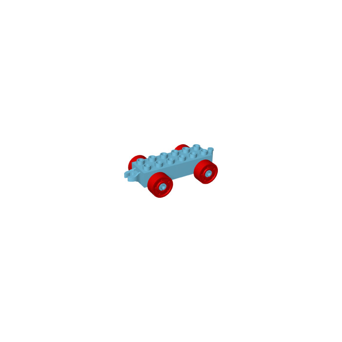 Duplo Medium Azure Car Chassis 2 x 6 with Red Wheels (Modern Open Hitch ...