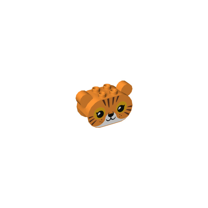 Duplo Orange Duplo Brick 2 x 4 x 2.5 with Ears with Tiger Face (72133 / ...