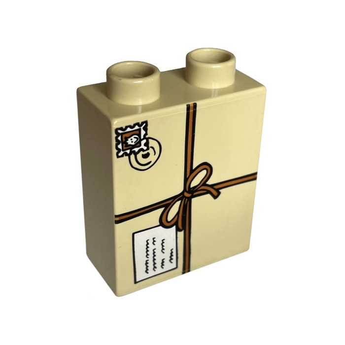 Duplo Tan Brick 1 x 2 x 2 with Tied Parcel with Label, Stamp and ...
